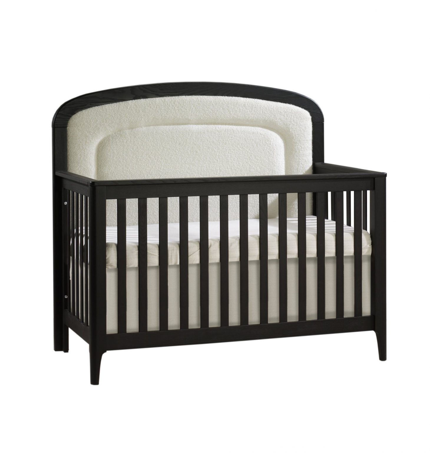 Palo “5-in-1” Convertible Crib with Bouclé Beige Upholstered headboard ...