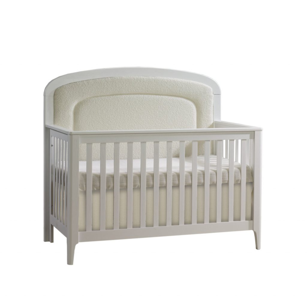 Palo “5-in-1” Convertible Crib with Bouclé Beige Upholstered headboard ...